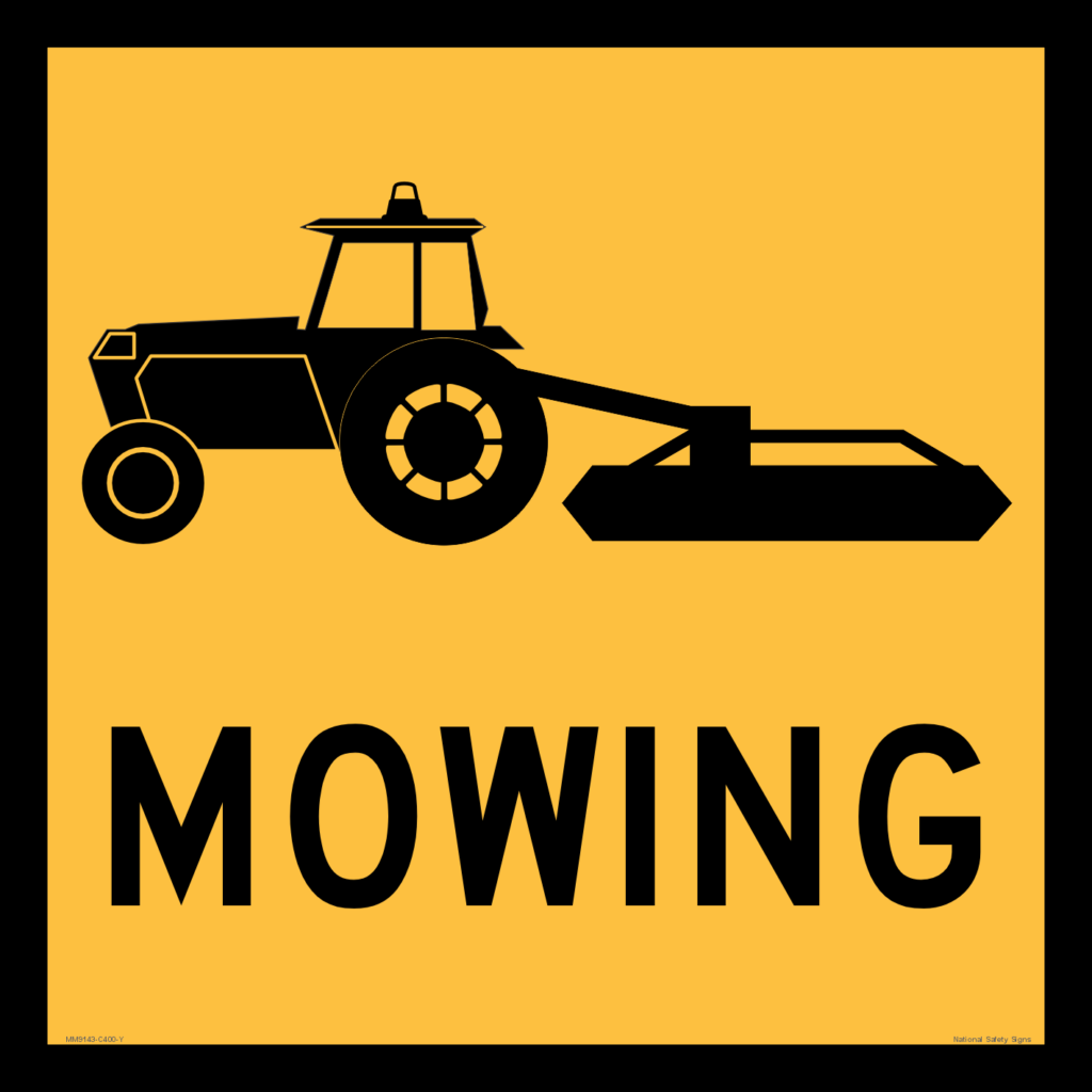 Lawn Mowing in Progress sign and stand - National Traffic Signs
