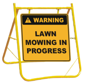 Lawn Mowing in Progress sign and stand - National Traffic Signs