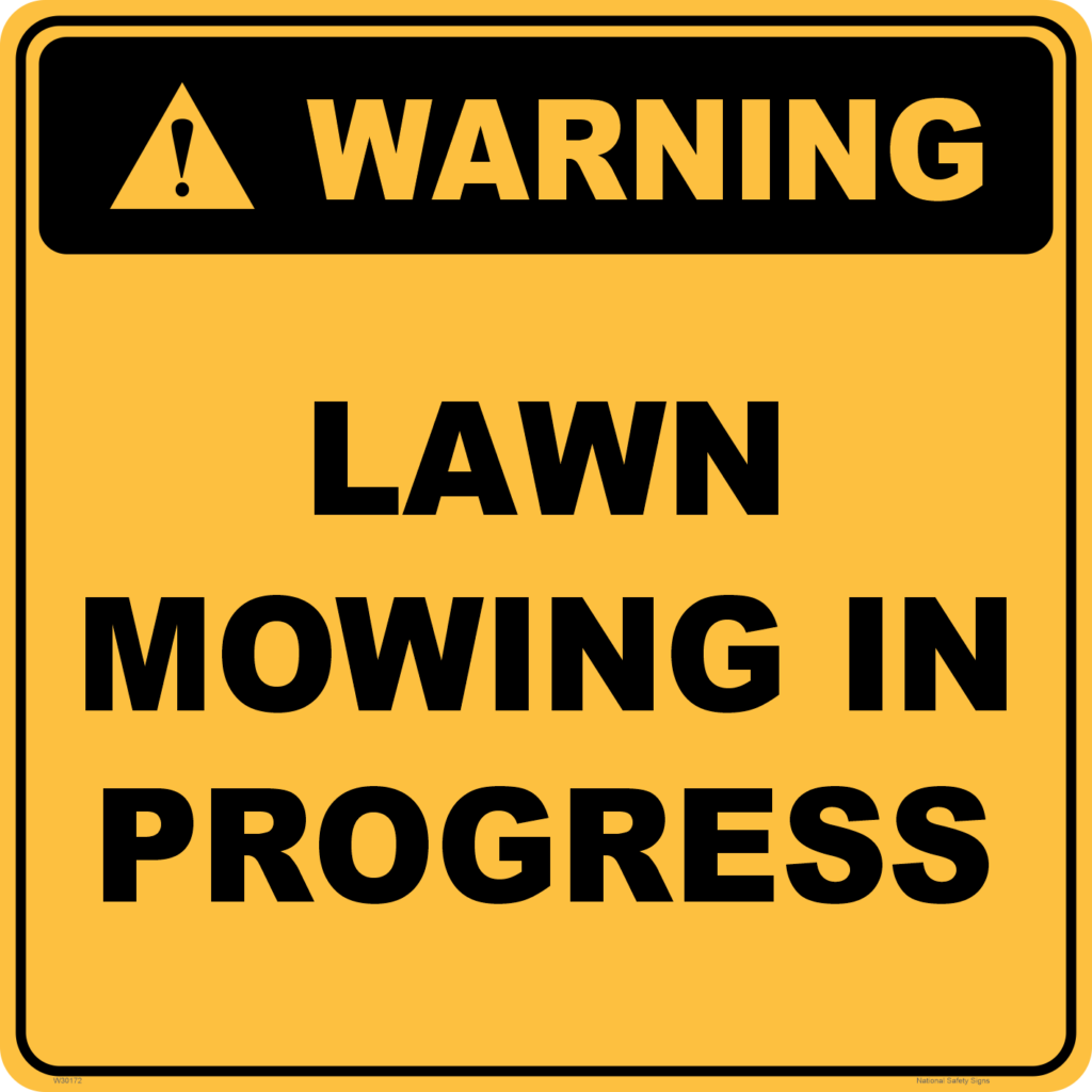 Lawn Mowing in Progress sign and stand - National Traffic Signs